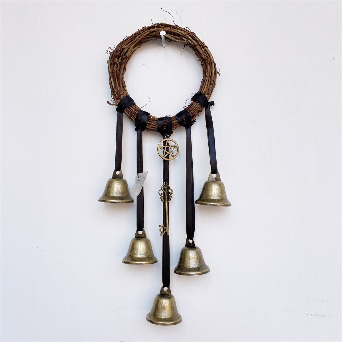 Prayer Bell Rattan Vine Circle Crystal Wind Chime - WOODYBEING